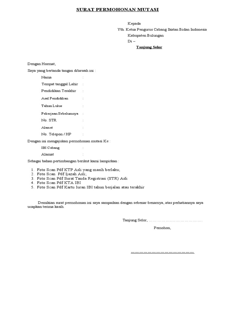 Surat Permohonan Mutasi | PDF