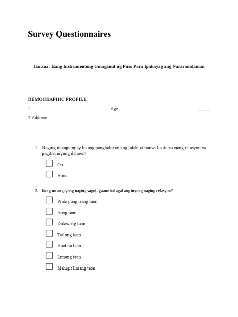 Survey Questionnaires | PDF