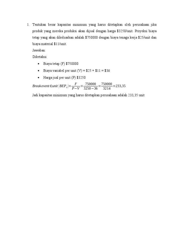 Tugas Kapasitas Metode BEP Dan QM For Windows | PDF