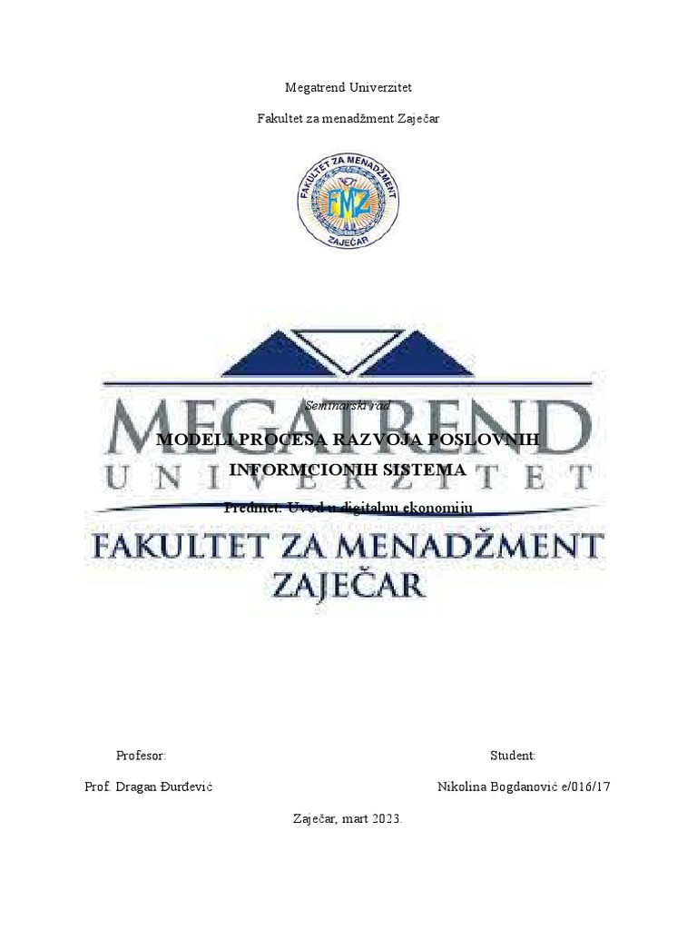Modeli Procesa Razvoja Poslovnih Infromacionih Sistema | PDF