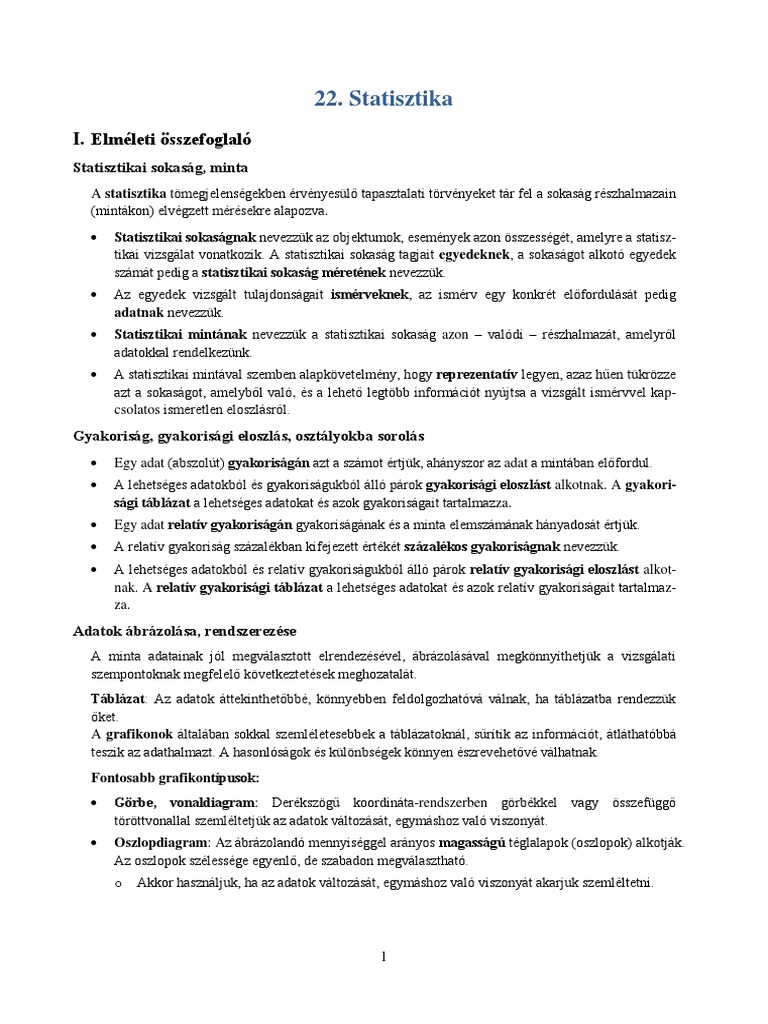 Statisztika: I. Elméleti Összefoglaló | PDF