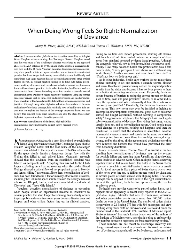 When Doing Wrong Feels So Right- Normalization of Deviance | PDF