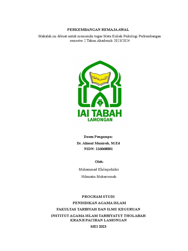 Perkembangan Remaja Awal | PDF