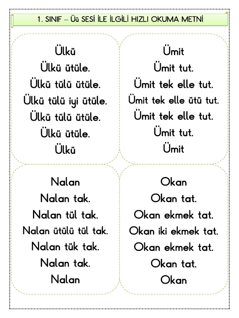 1.sinif U Sesi Ile Ilgili Hizli Okuma Metni | PDF