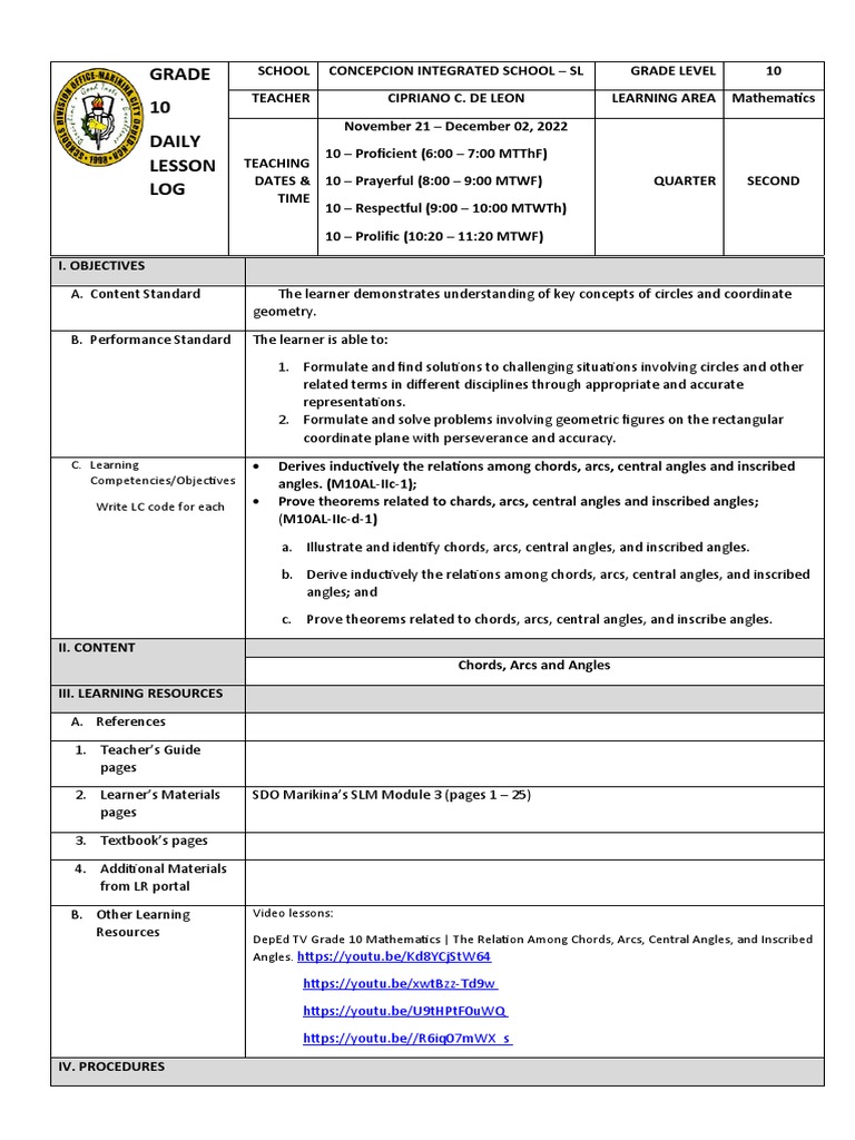 Grade 10 Math Lesson on Circles | PDF | Circle | Angle