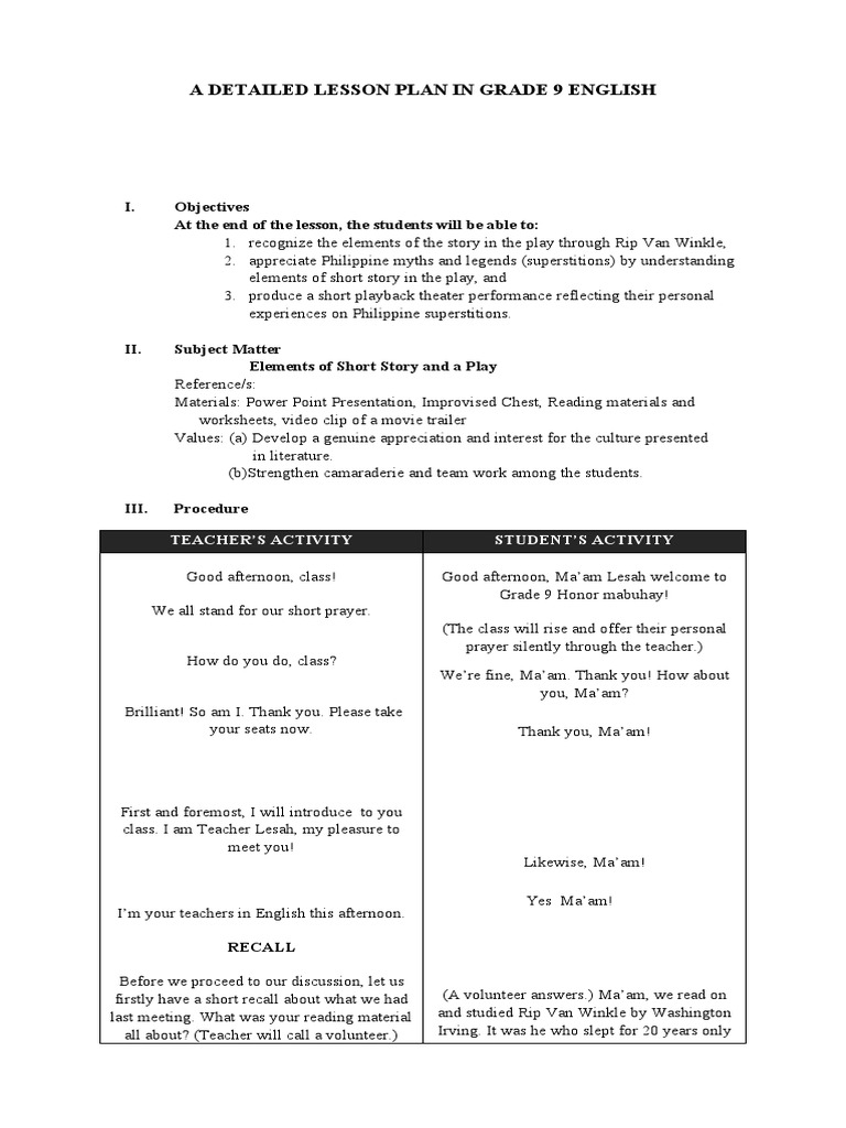A Detailed Lesson Plan In Grade 9 English Pdf Free Pdf Washington