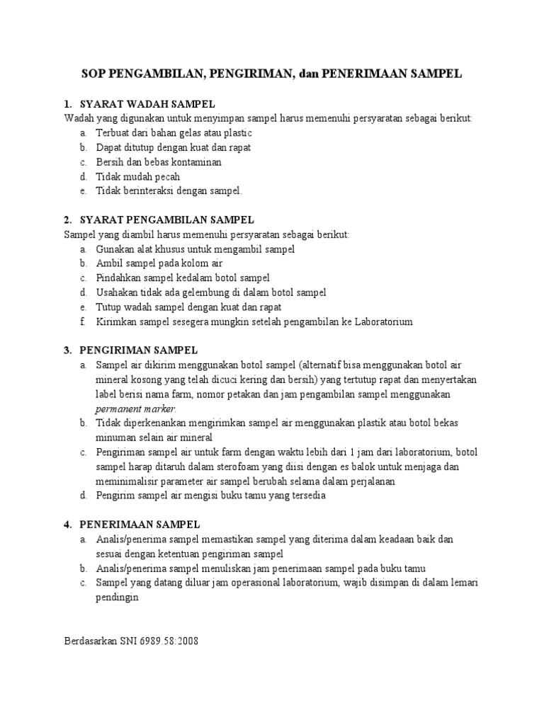 Sop Pengiriman Dan Penerimaan Sampel | PDF