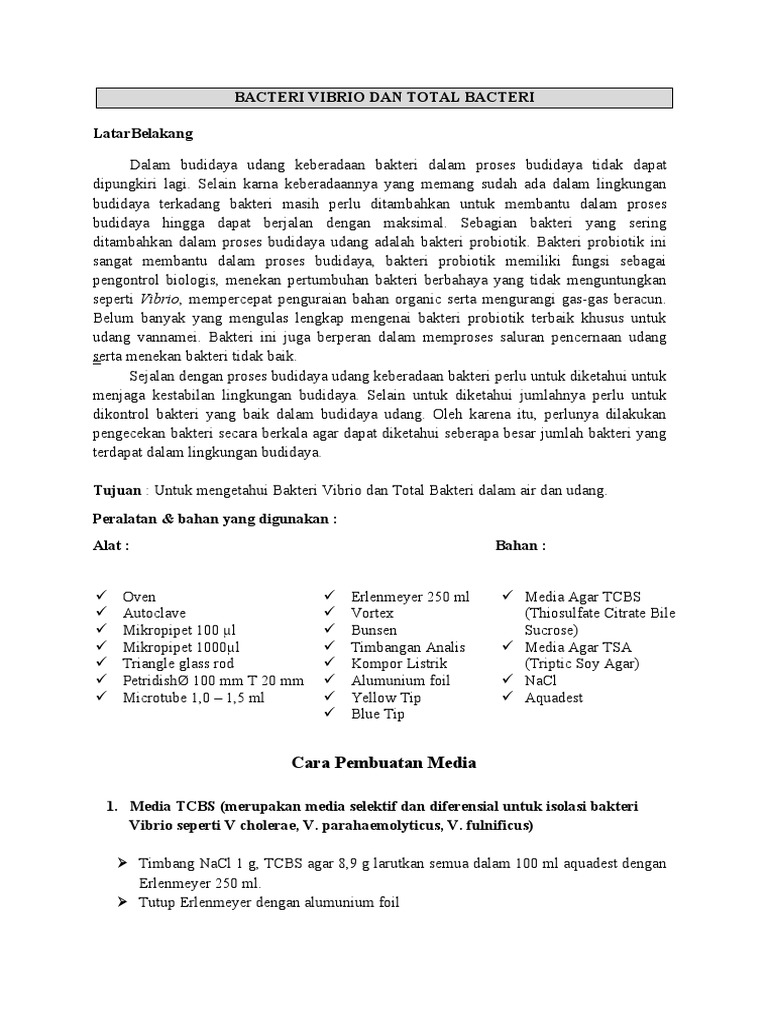 Prosedur Analisa Total Bakteri Dan Total Vibrio | PDF