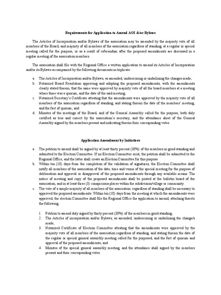 Hoa Amendment Application | PDF | Articles Of Association | Quorum