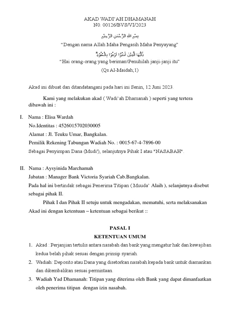 Uas Scd Akad Wadiah Yad Dhamanah (Elisa & Nida) | PDF