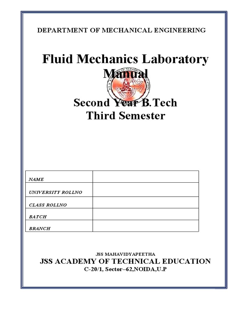 Fluid Mechanics Lab Manual 2nd Year Pdf