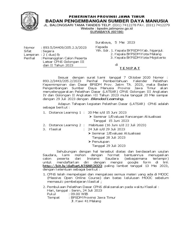 Pemanggilan Latsar Ii.12 & Iii.4 | PDF