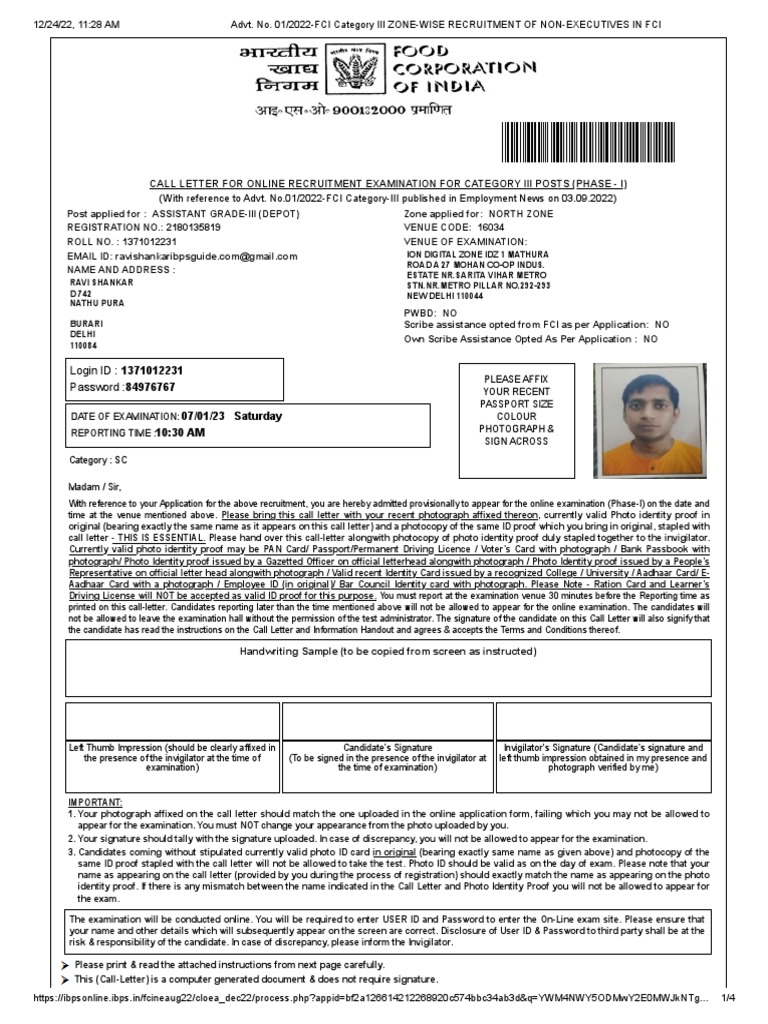 Advt. No. 01 - 2022-Fci Category III Zone-Wise Recruitment of Non ...