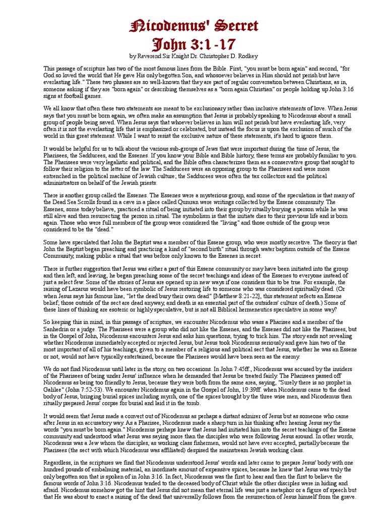 Nicodemus' Secret | PDF | Jesus | Born Again