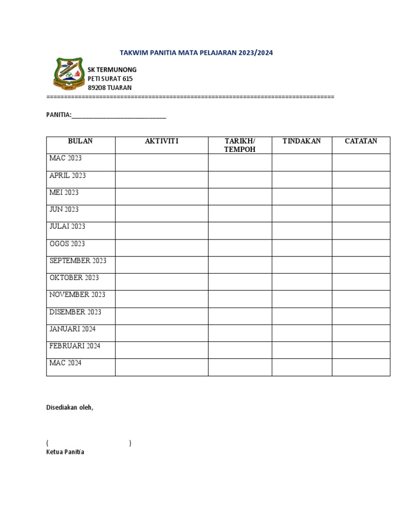 Takwim Panitia 2023-2024 | PDF