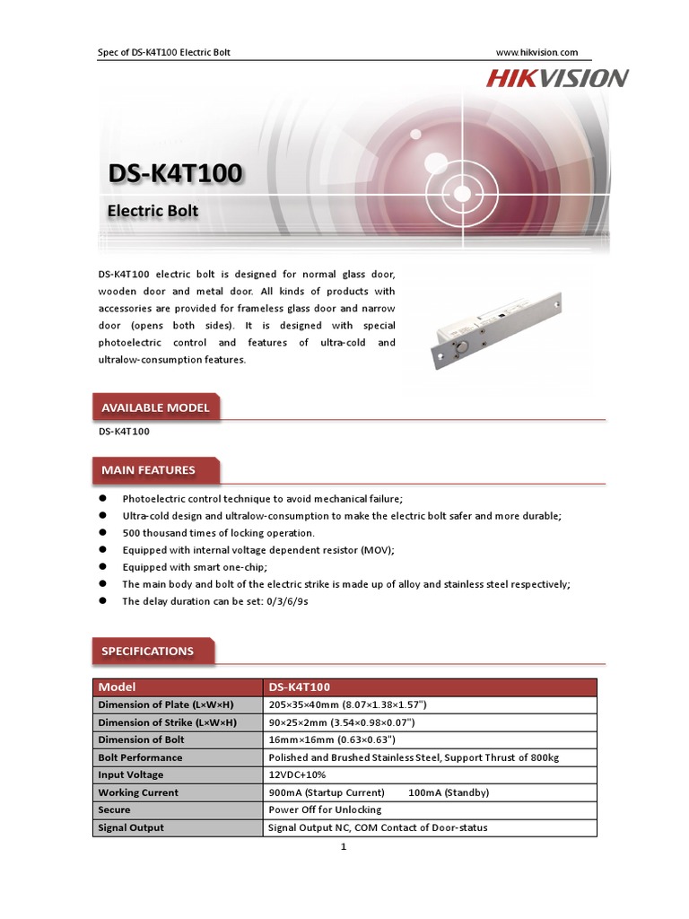 Spec of DS K4T100 Electric Bolt | PDF