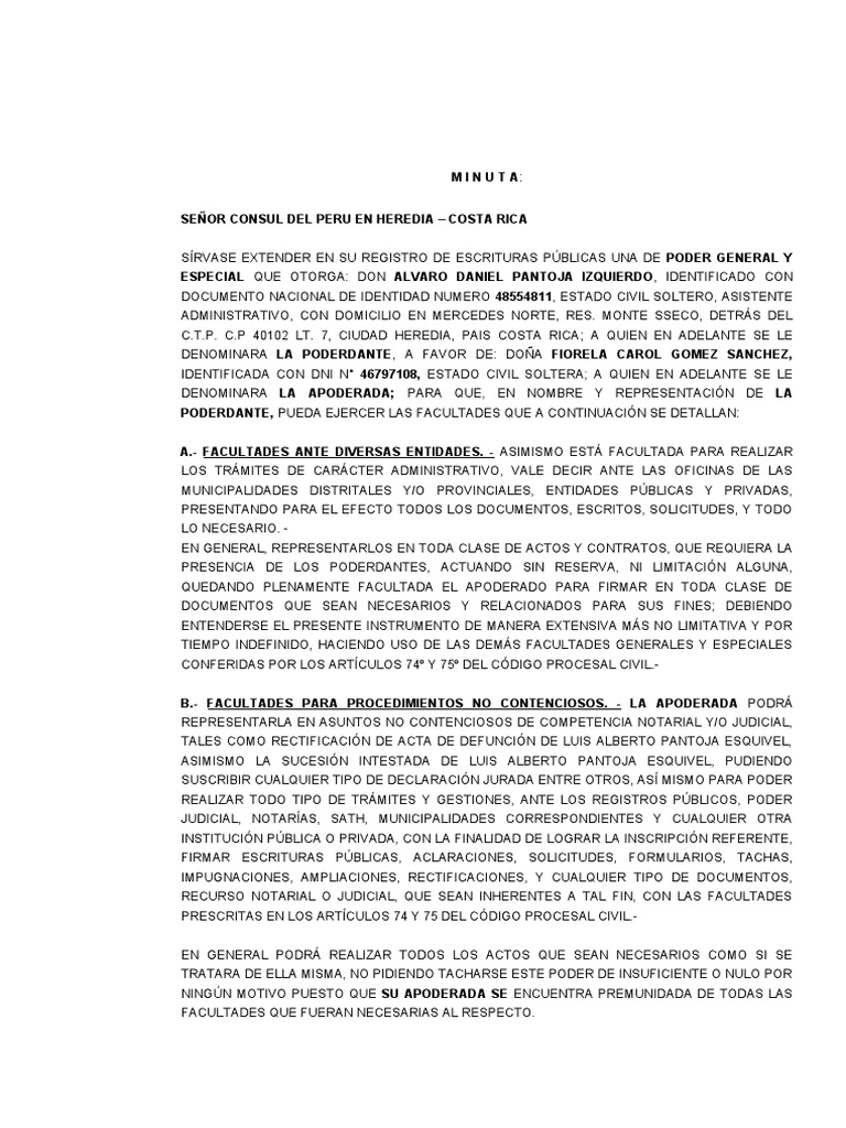 Minuta Poder Ampliio y General Alvaro Daniel Pantoja Izquierdo ...