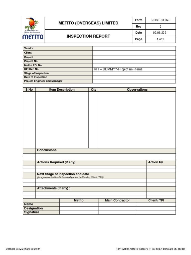 Leak Test Inspection Report | PDF