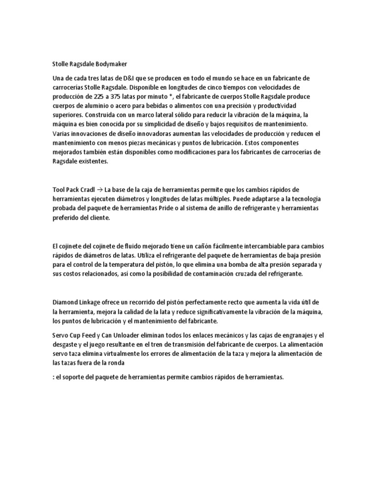 Stolle Ragsdale Bodymaker | PDF