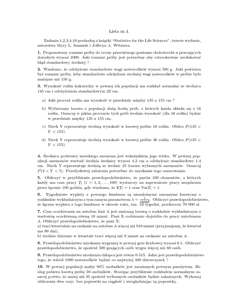 Statystyka Lista 4 | PDF