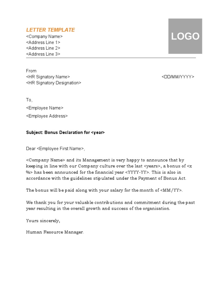 Letter Format For Bonus Announcement Letter | PDF