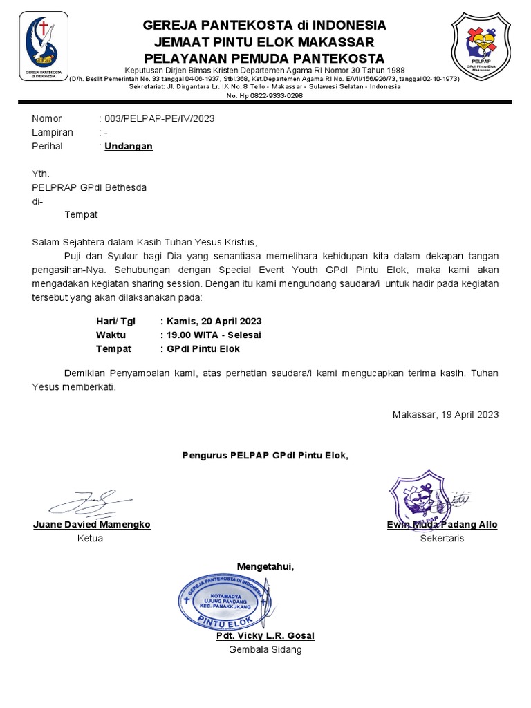 Undangan Sharing Pemuda GPdI | PDF