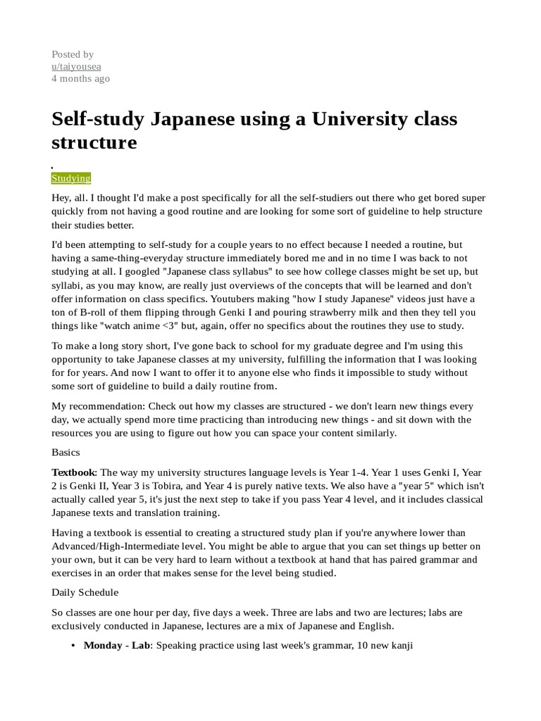 Self-Study Japanese Using A University Class Structure | PDF