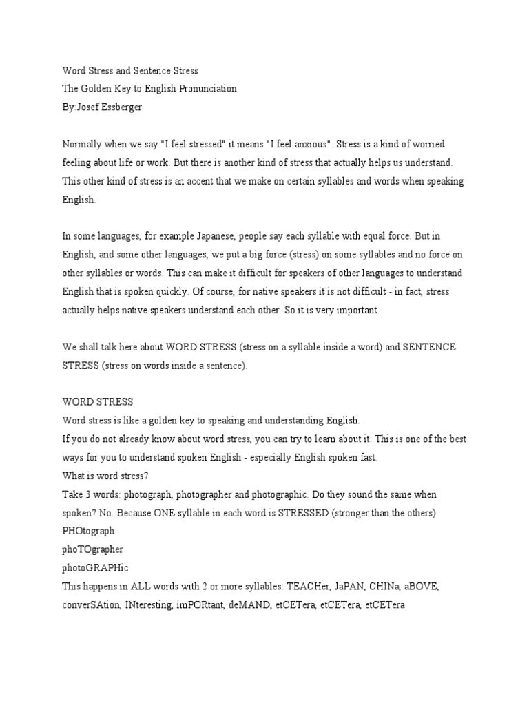 English Stress Patterns for ESL Learners | PDF | Stress (Linguistics ...