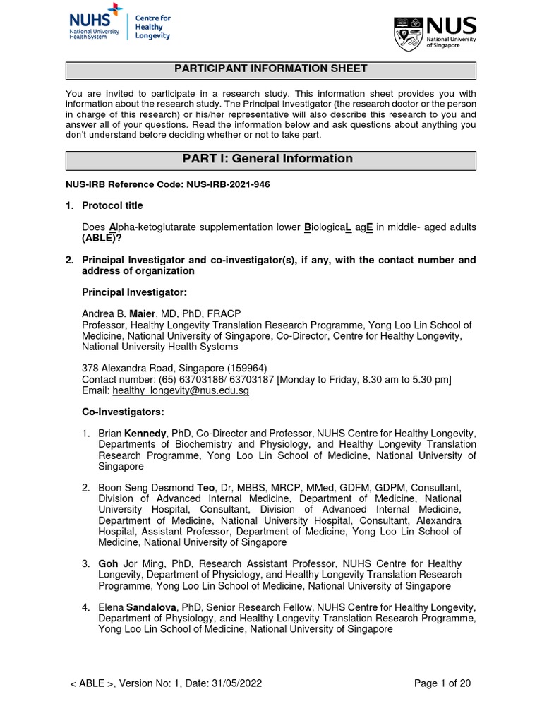 ABLE - NUS IRB Information Sheet and Consent-081222 | PDF | Informed ...
