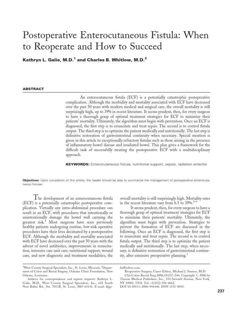 Postoperative Enterocutaneous Fistula | PDF | Surgery | Sepsis