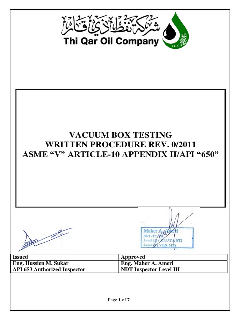 VBT Procedure Rkl-Pro-06-Thoc | PDF | Nondestructive Testing | Vacuum