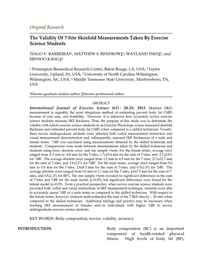 Validity of 7-Site Skinfold by Students | PDF
