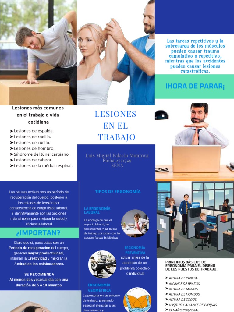 Folleto de Lesiones Más Comunes en El Trabajo o Vida Cotidiana, y La Importancia de Las Pausas ...
