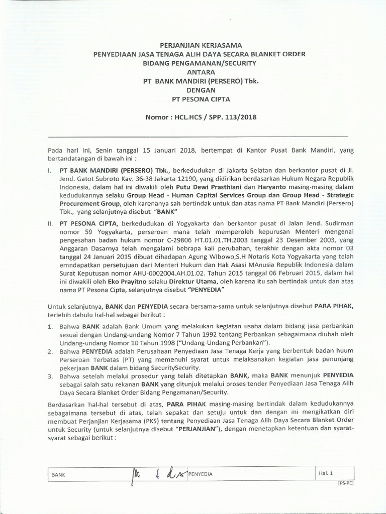 Dokumen Pks Pesona Cipta - Bank Mandiri 2018 | PDF