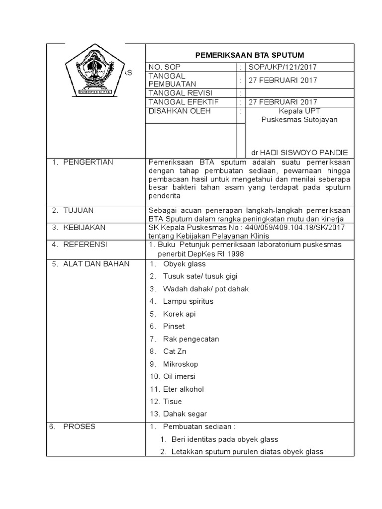 8 1 Sop Pemeriksaan Bta Sputum Pdf