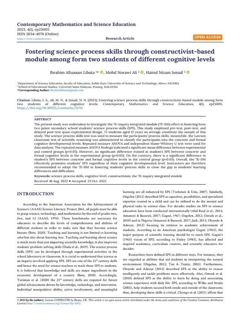 Fostering Science Process Skills Through Constructivist Based Module Among Form Two Students of ...