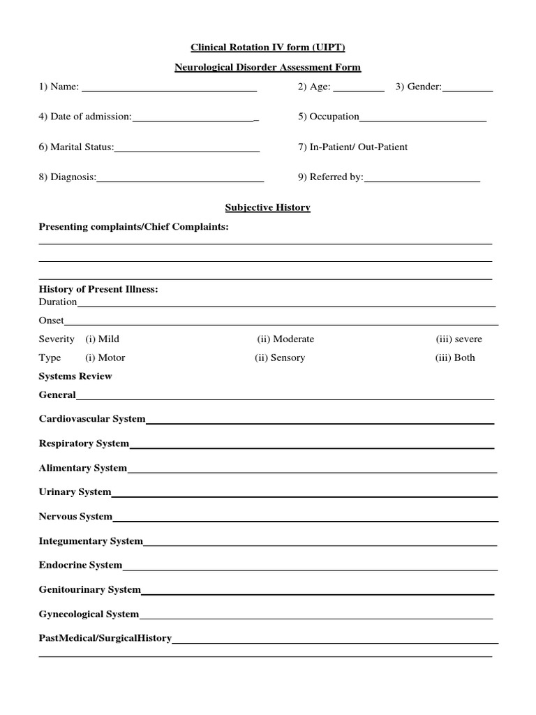 Neurological Disorder Assessment Form | PDF | Wellness