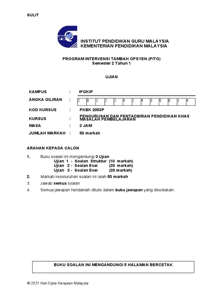 Soalan Exam PKBK 2053p | PDF