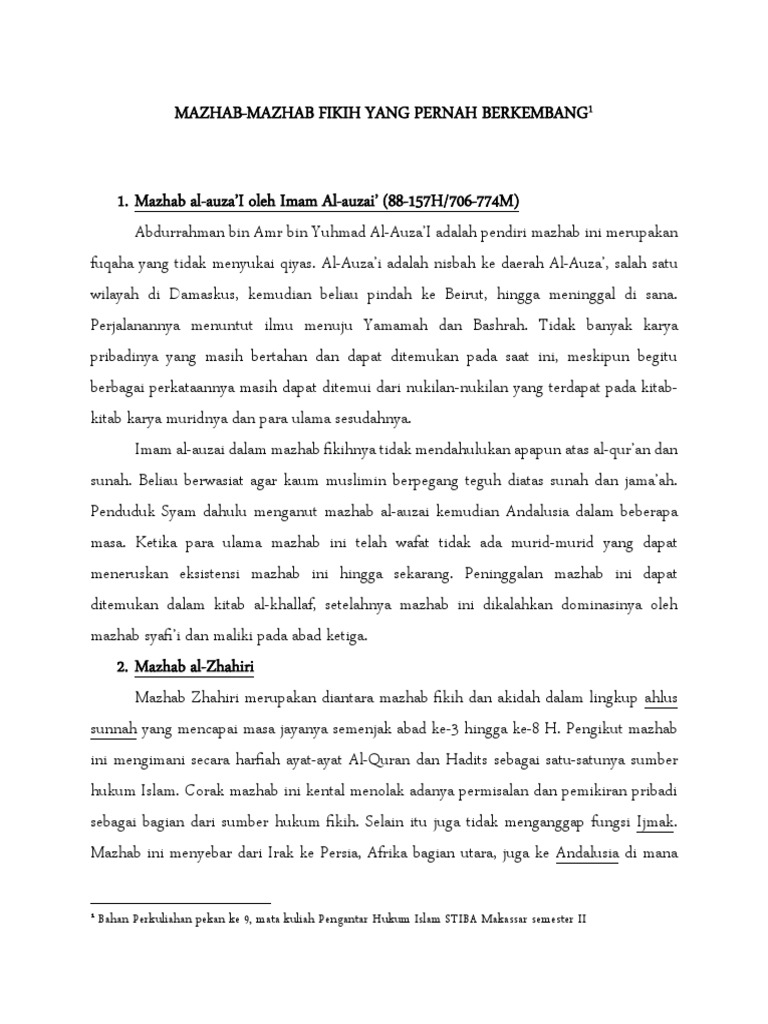 Penjelasan MAZHAB-MAZHAB YANG BERKEMBANG DALAM ISLAM | PDF