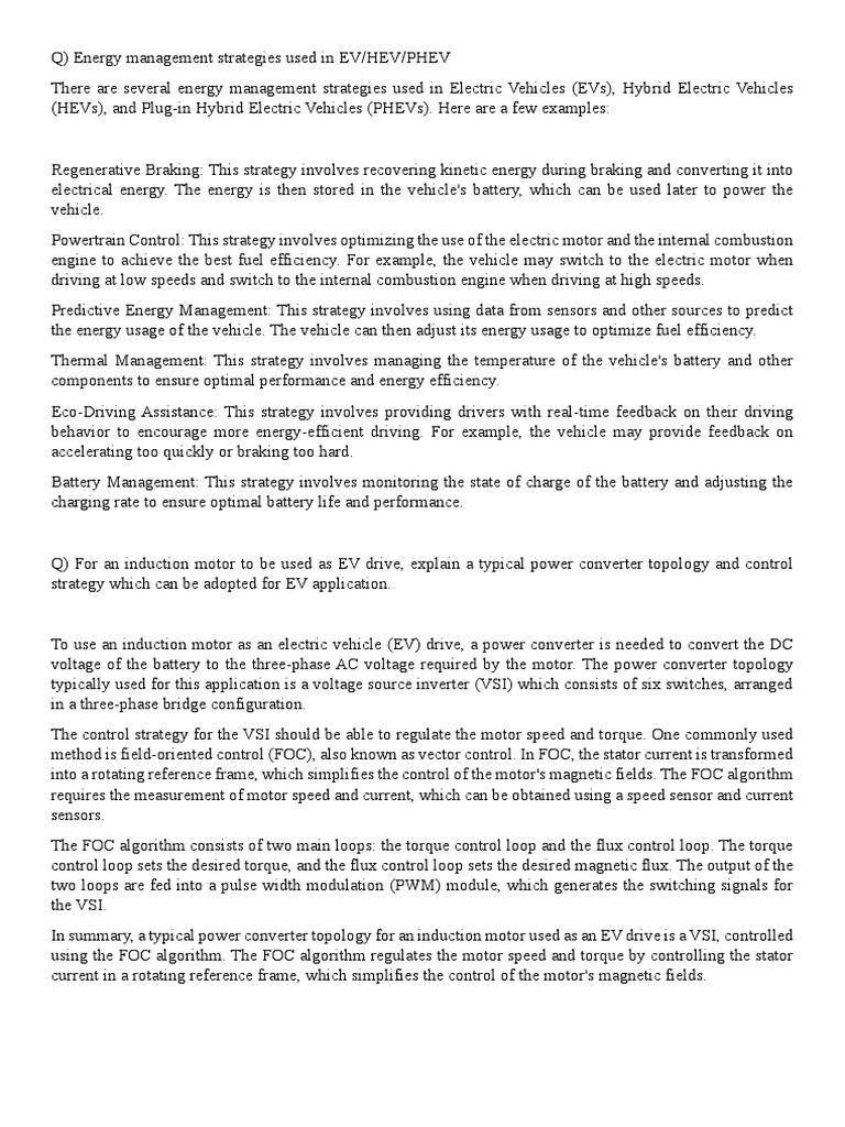 Hybrid Electric Vehicle QnA | PDF