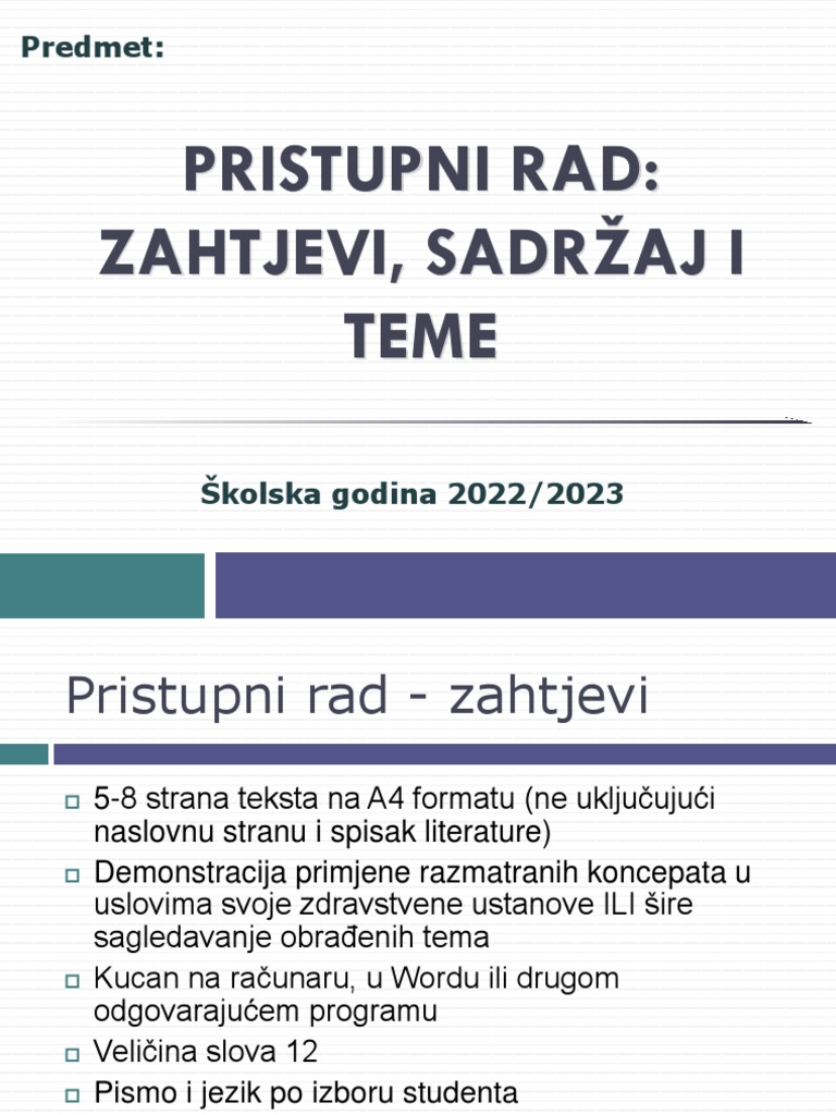 Organizacija I Administracija Zdravstvenih Ustanova-Pristupni Rad 2023 | PDF