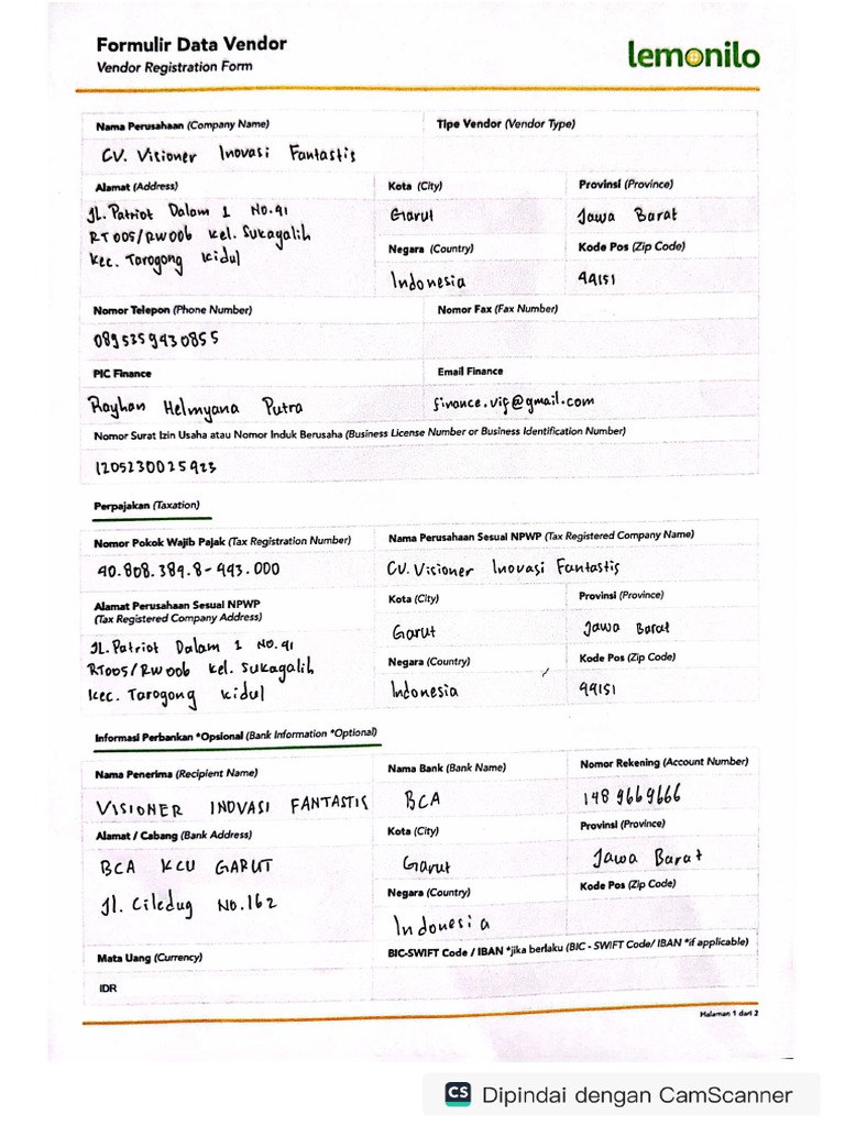 Form Vendor VIF | PDF