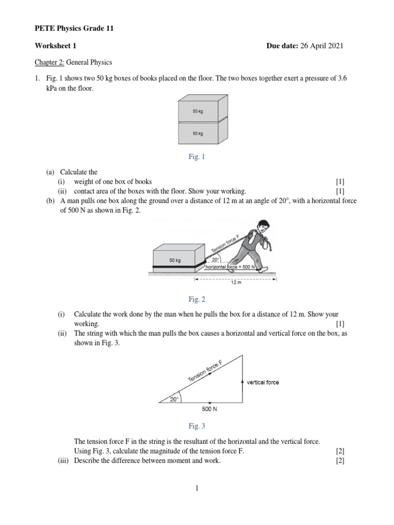 Worksheet 1 - General Physics | PDF | Force | Friction