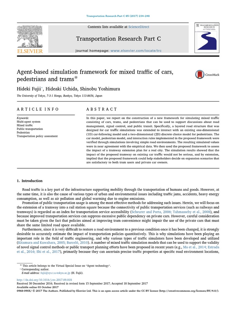 Agent Based Simulation Framework For Mixed Traffic of Cars, Pedestrains ...