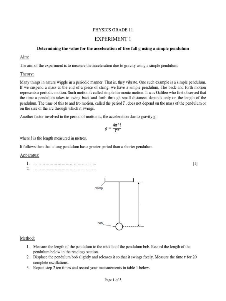 Experiment 1 - Simple Pendulum | PDF | Pendulum | Mechanics