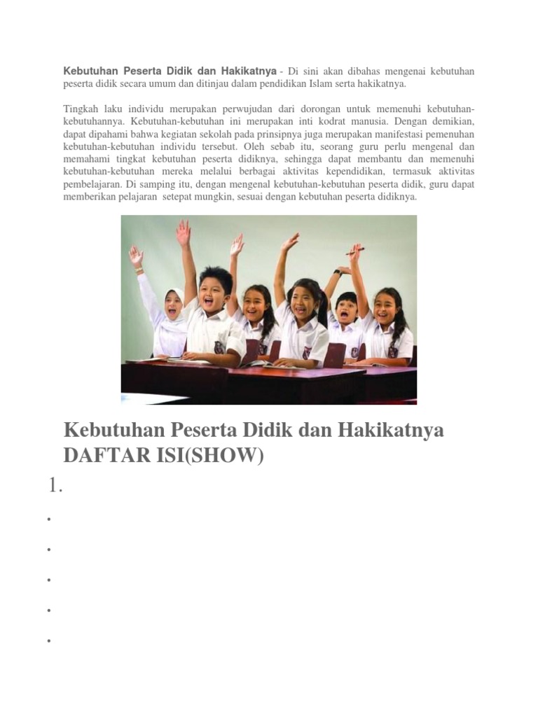Kebutuhan Peserta Didik dalam Pendidikan Islam | PDF | Karier ...