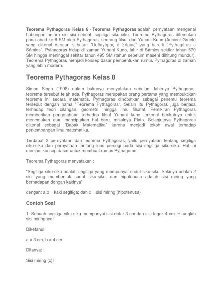Teorema Pythagoras Kelas 8 | PDF