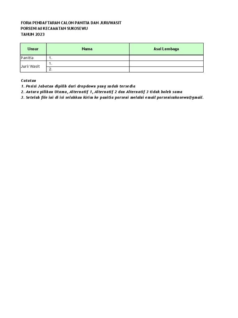 Form Perdaftaran Panitia & Juri | PDF