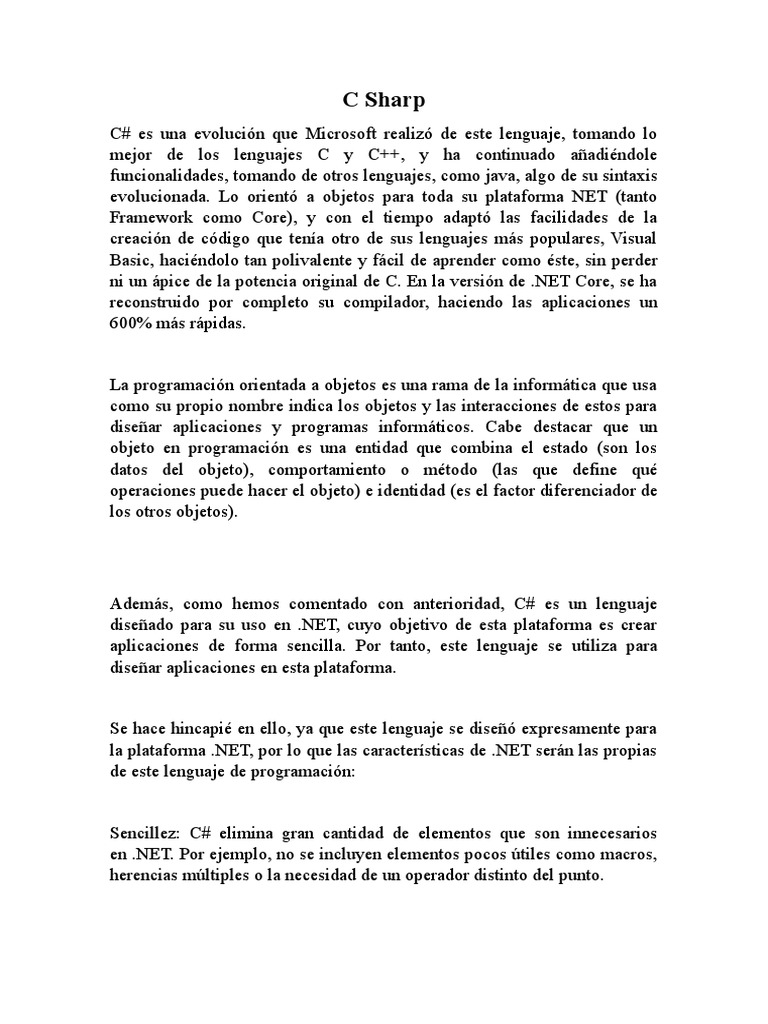 C Sharp | Descargar gratis PDF | Lenguaje de programación | .NET Framework