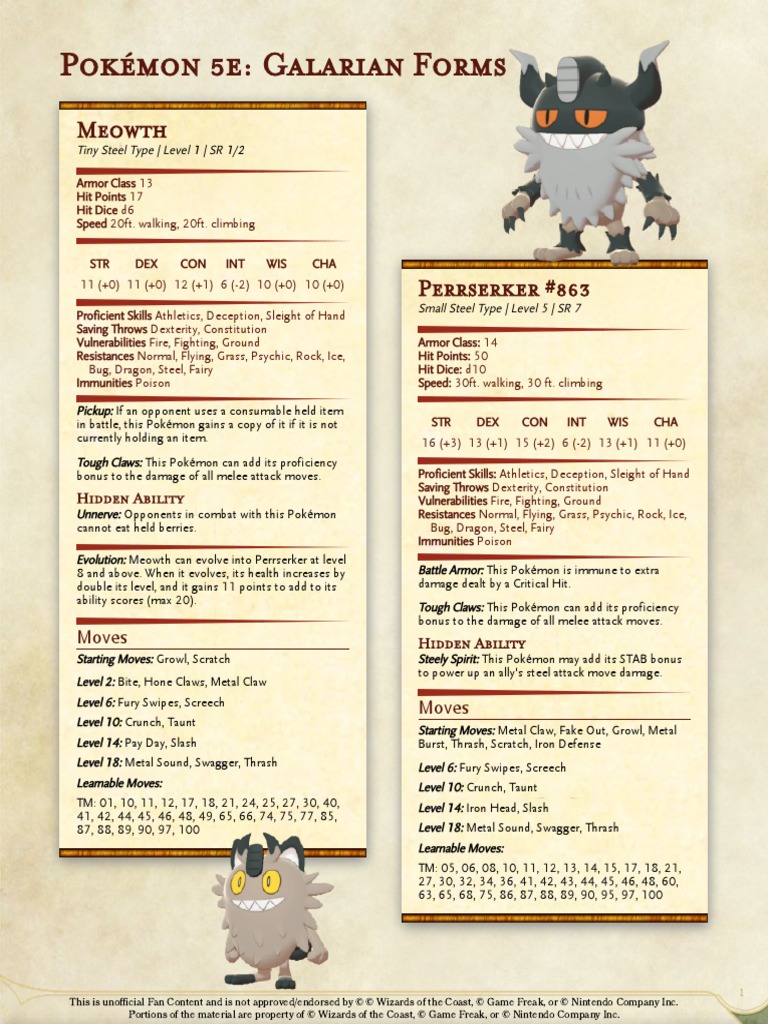 Pokemon 5e Galarian Forms Homebrew Created by JOEtheDM (JOEtheDM) | PDF